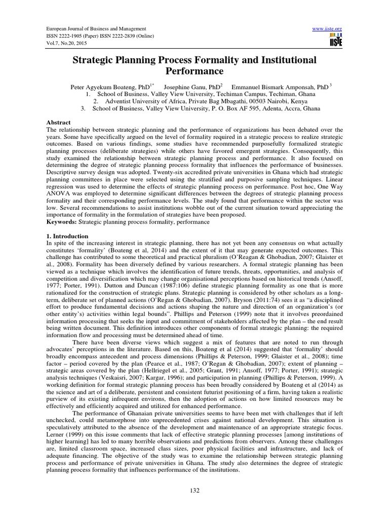 Strategic Planning Process Formality and | PDF | Strategic Planning | Errors And Residuals