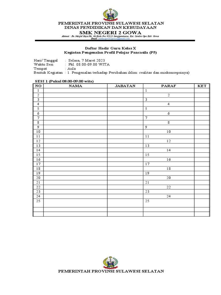ABSENSI GURU P5 | PDF