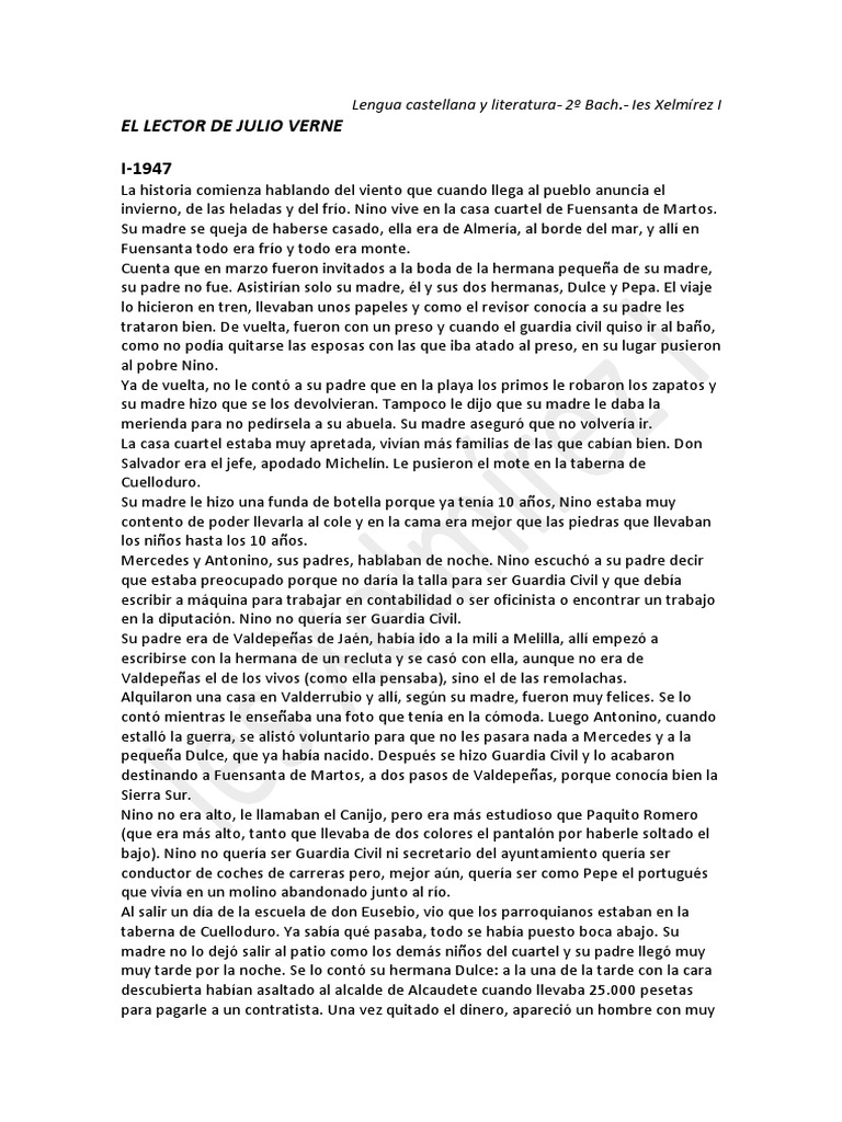 RESUMEN - El Lector de Julio Verne | PDF