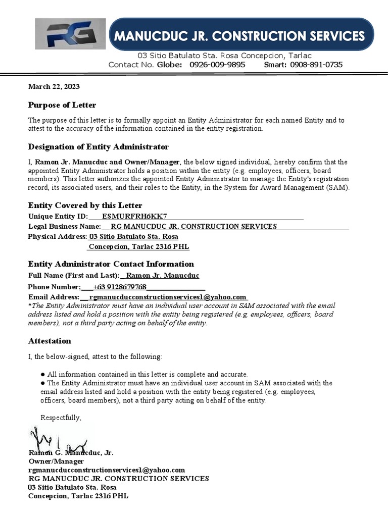 SAM Entity Administrator Letter Template3 International No Banking Info ...