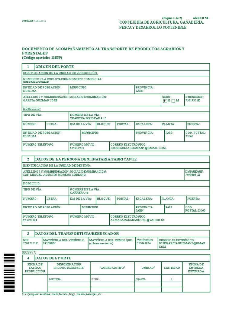 Documento de Acompañamiento Al Transporte de Productos Agrarios Y ...