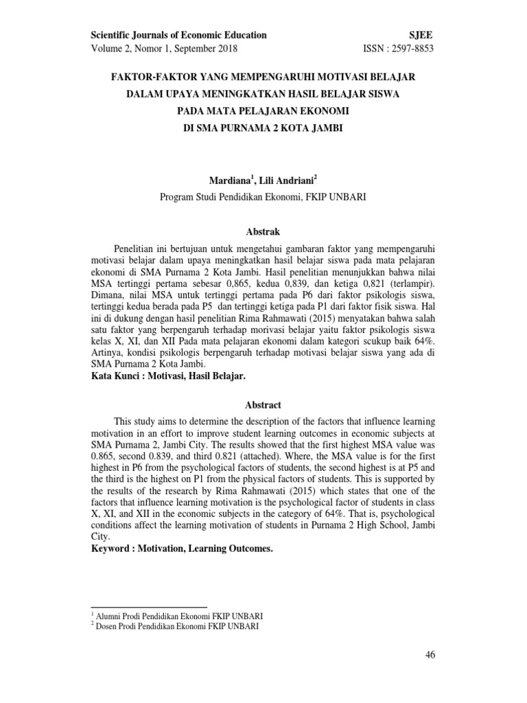 Faktor-Faktor Yang Mempengaruhi Motivasi Belajar Dalam Upaya Meningkatkan Hasil Belajar Siswa ...