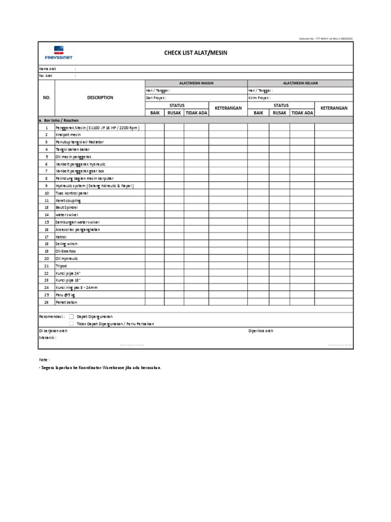 Checklist Alat dan Mesin Proyek | PDF