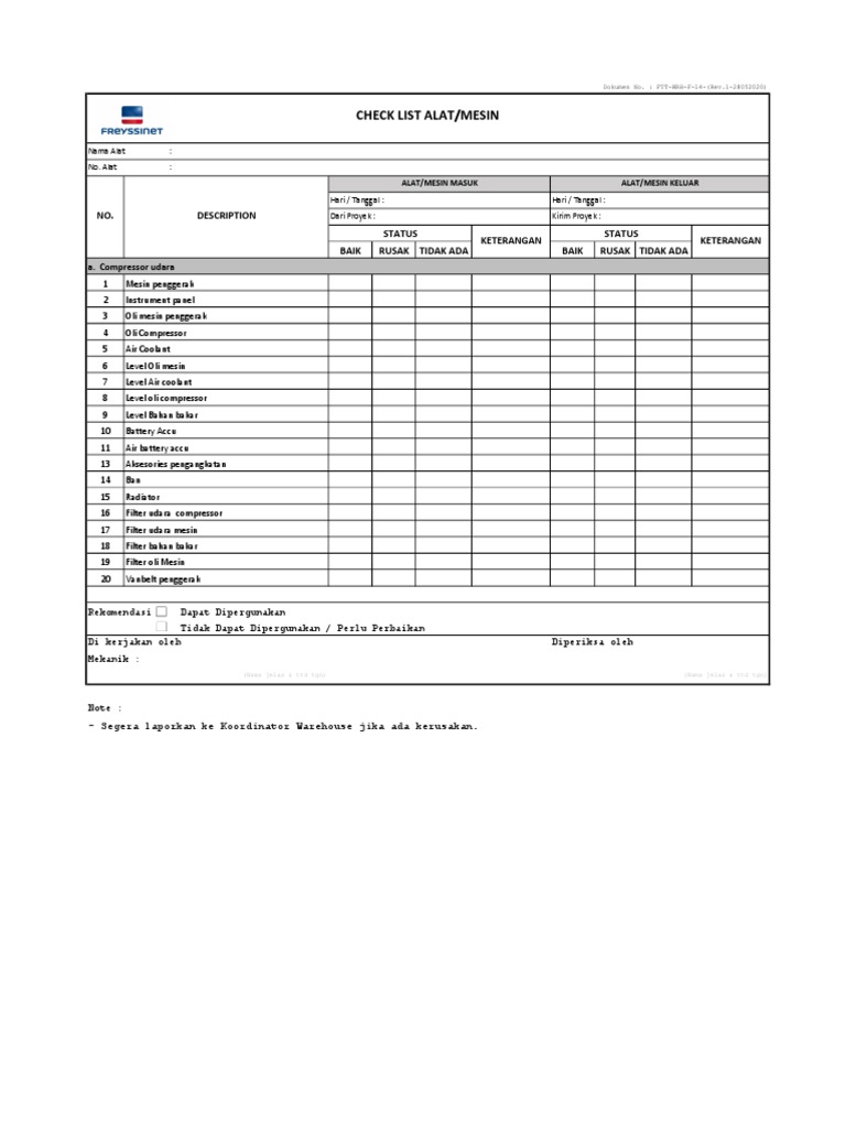 Checklist Alat dan Mesin Proyek | PDF