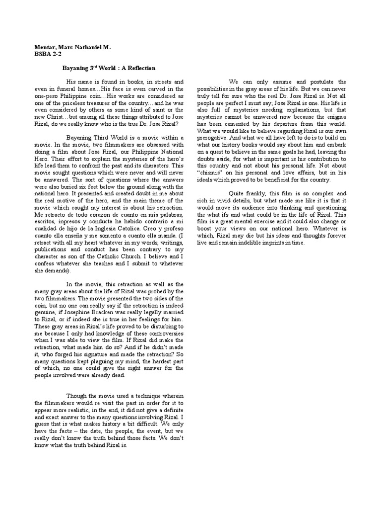 Bayaning 3rd World - A Reflection | PDF