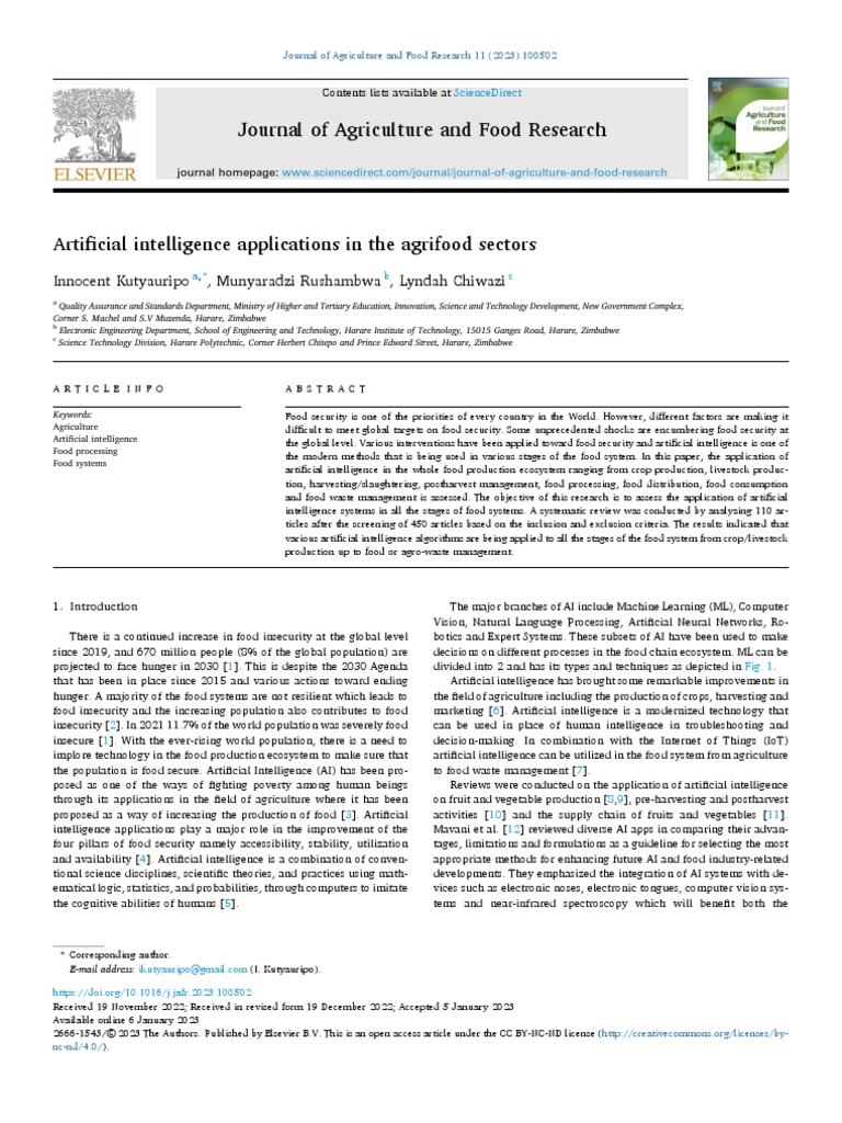 Artificial Intelligence Applications in The Agrifood Sectors | PDF ...