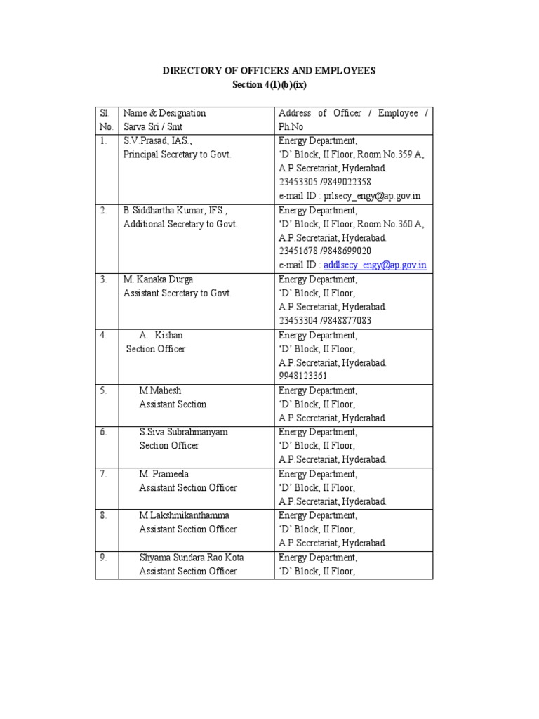 Directory of Officers and Employees | PDF | Cinema Of India | Indian Films