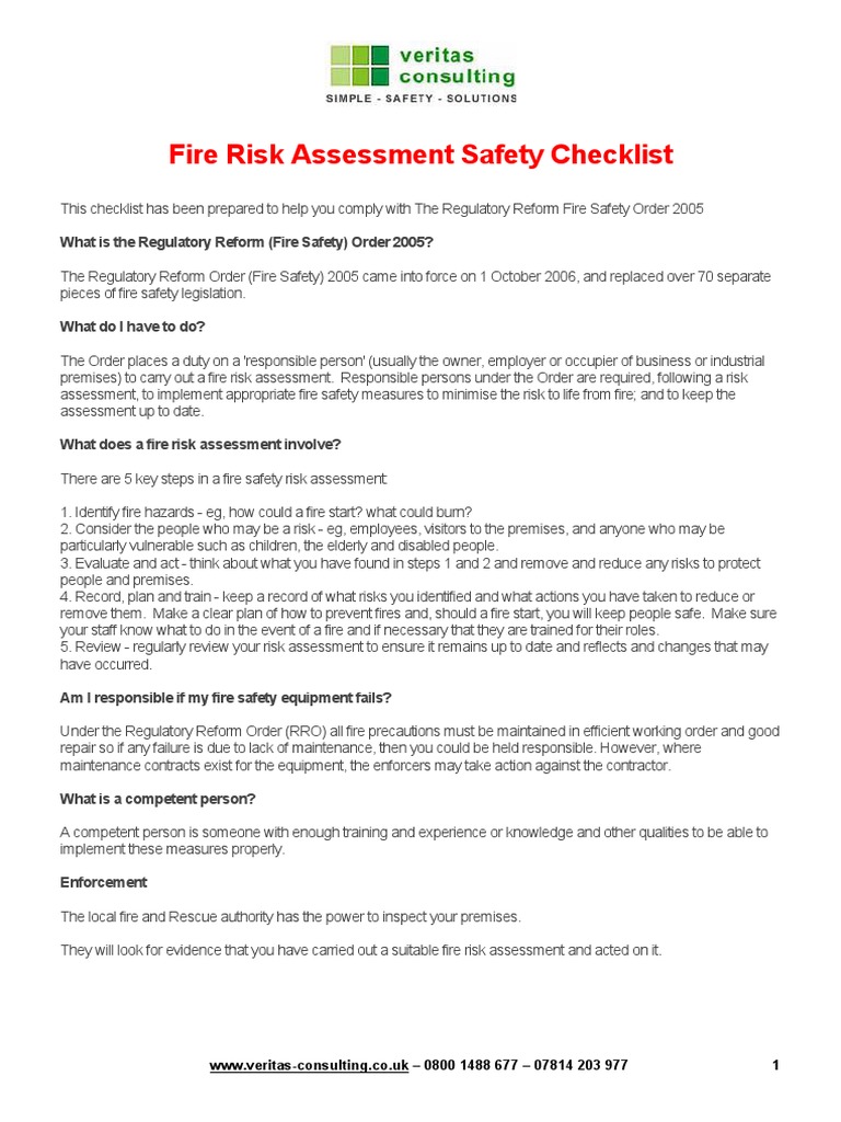 Fire Risk Assessment Safety Checklist | PDF | Fire Safety | Fires