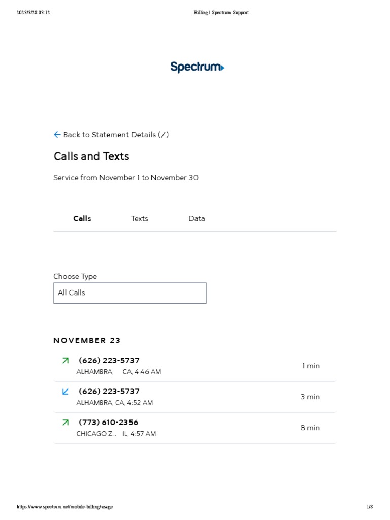 Billing - Spectrum Support Nov | PDF