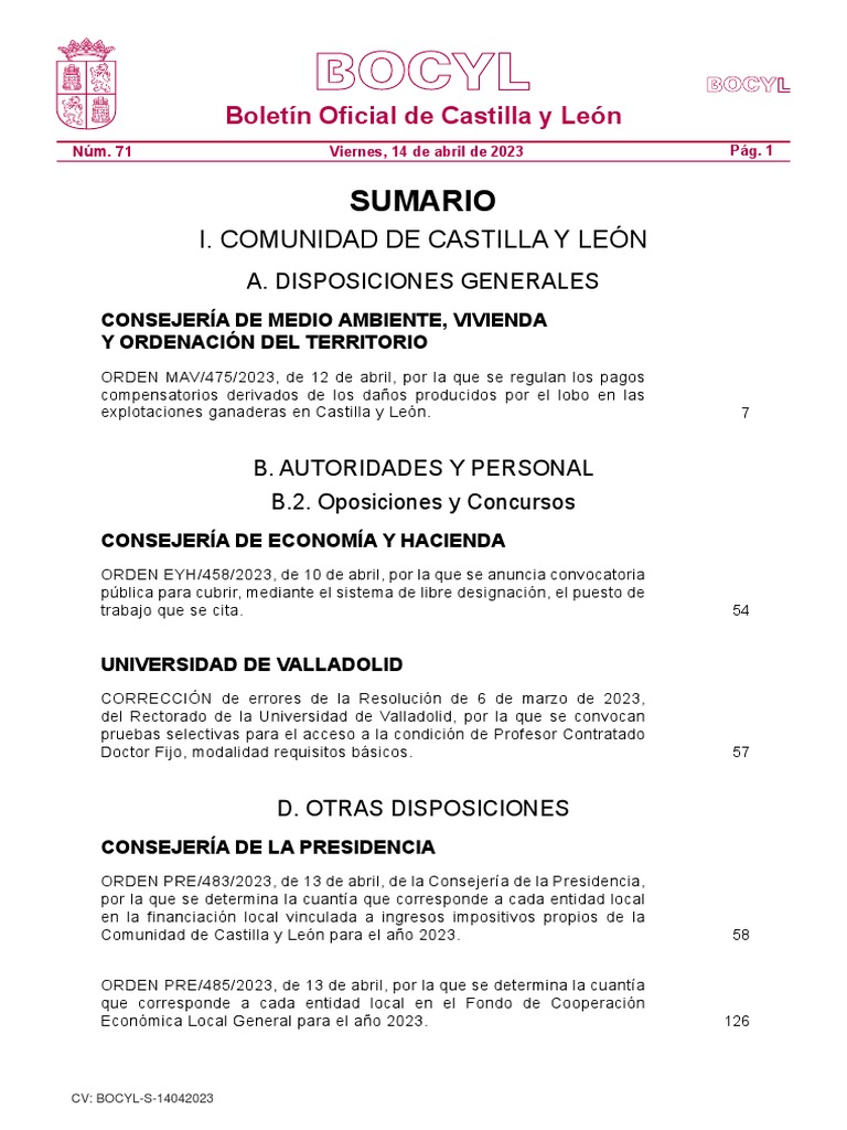 Boletín Oficial Castilla y León - Abril 2023 | PDF