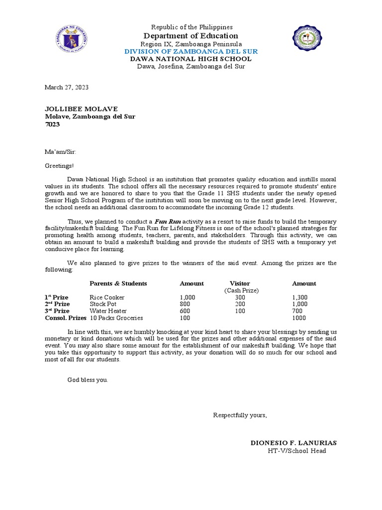 Fun Run Fundraising Solicitation Letter | PDF