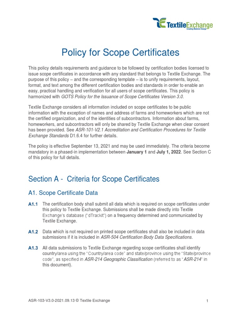 ASR 103 V3.0 Policy For Scope Certificates | PDF | Authentication ...