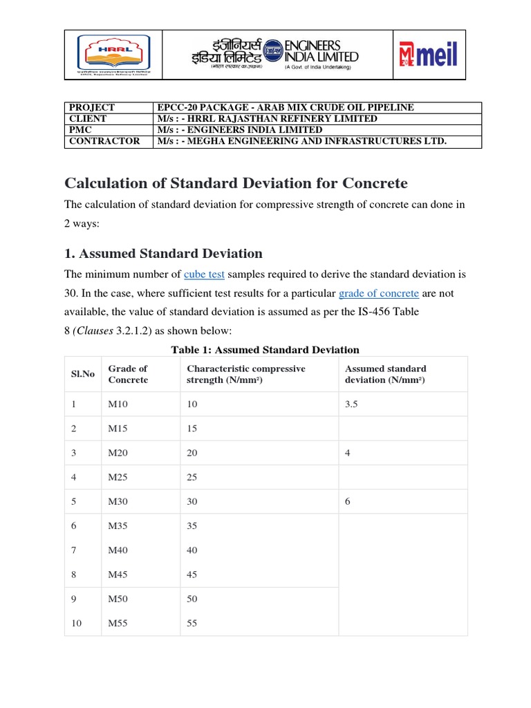 2 Calculation of Standard Deviation For M30 CM123 | PDF | Standard ...