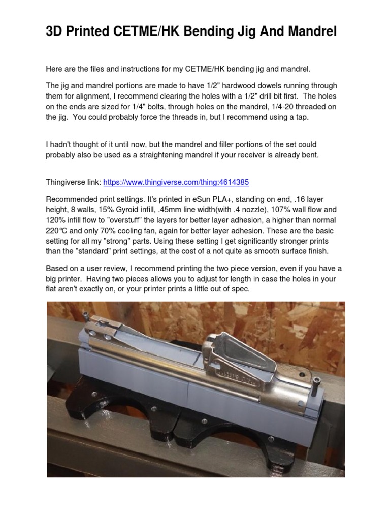 3D Printed CETME/HK Bending Jig and Mandrel | PDF | Sheet Metal | Screw