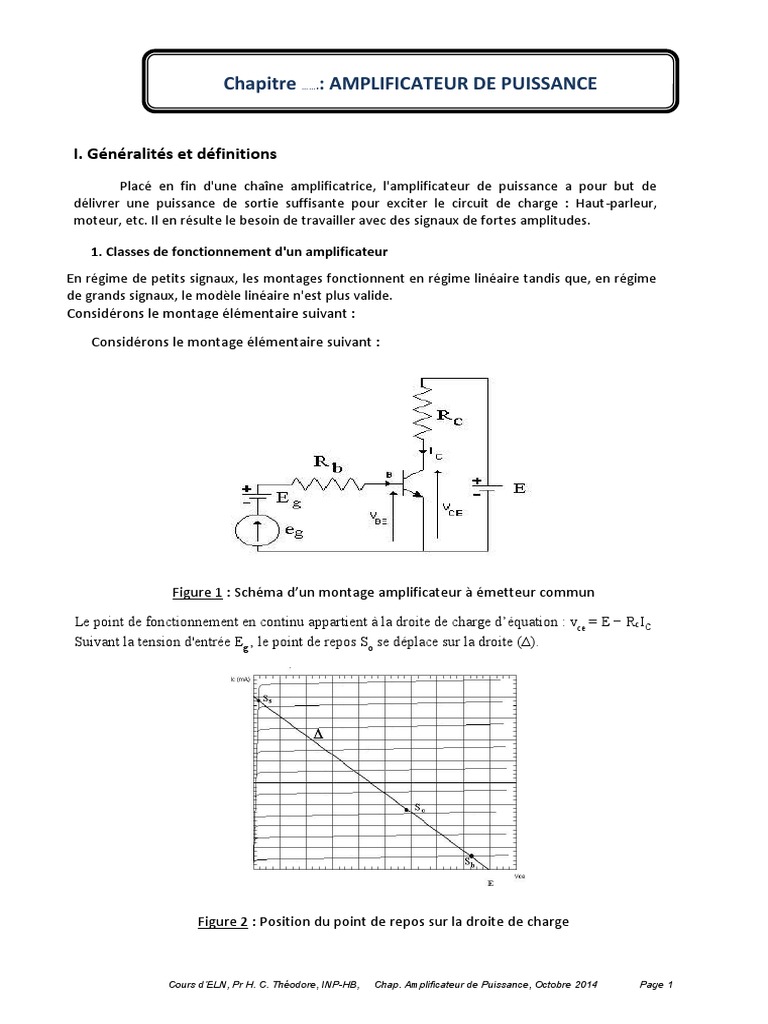 Amplificateurs de Puissance : Classes et Rendement | PDF ...