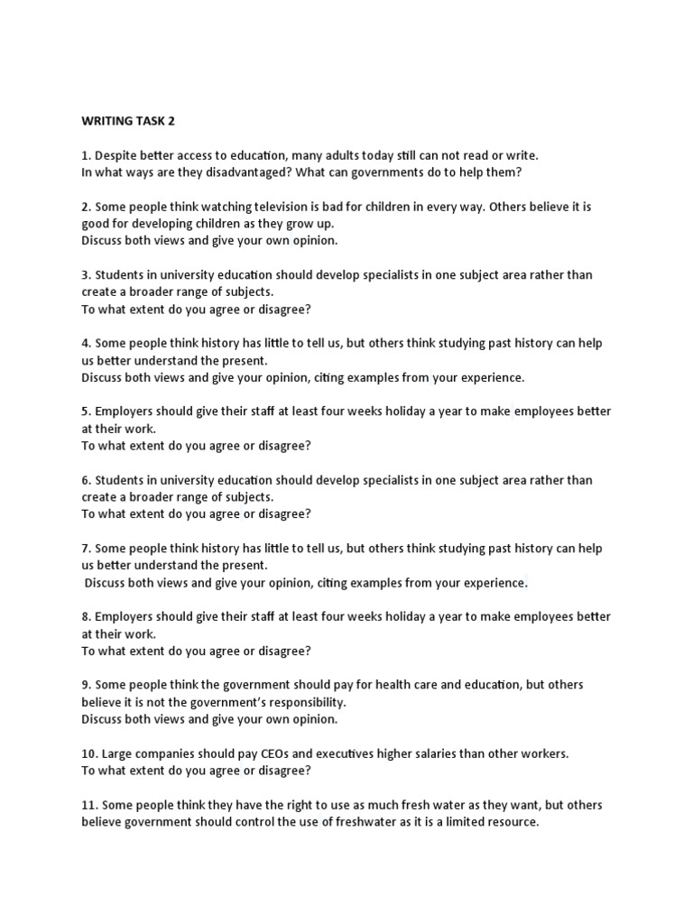 Writing Task 2 Essay Topics | PDF | Employment | Business