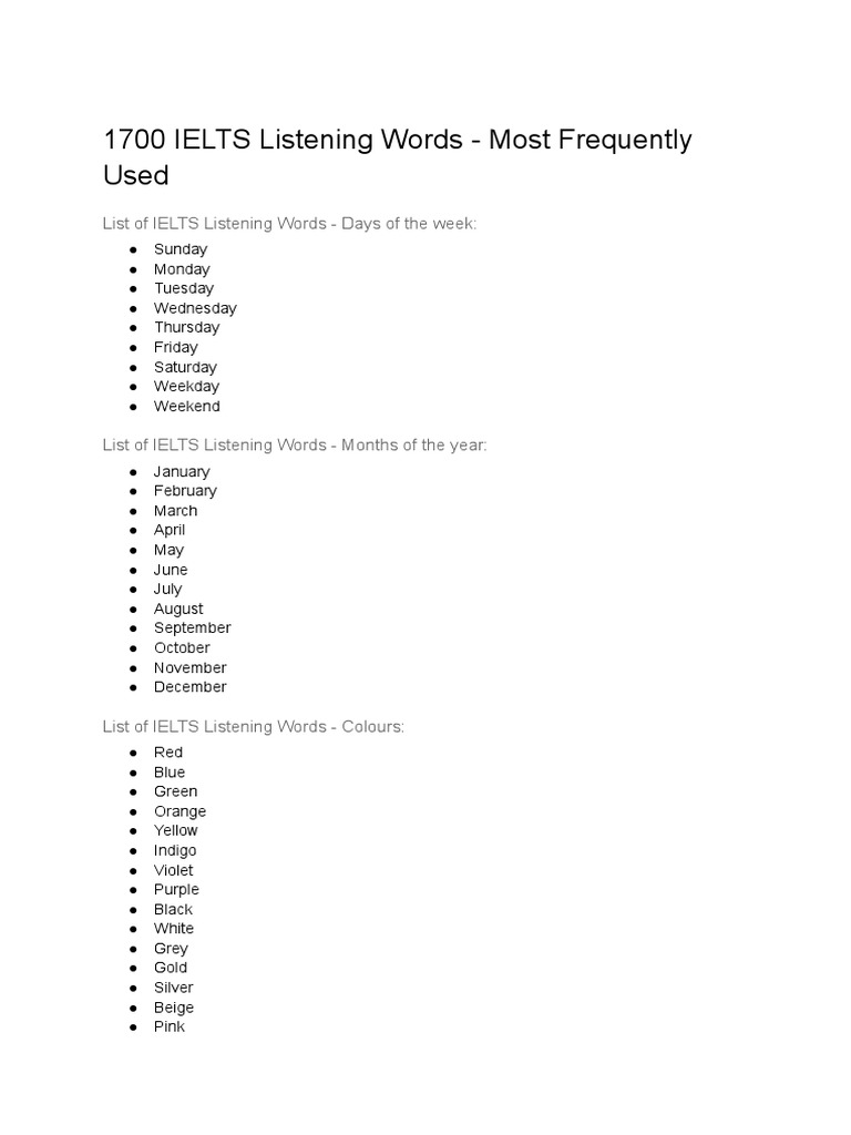1700 IELTS Listening Words - Most Frequently Used | PDF