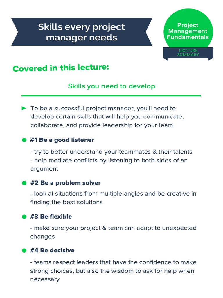 3.1 CHEAT SHEET - Skills Every Project Manager Needs PDF | PDF | Career ...