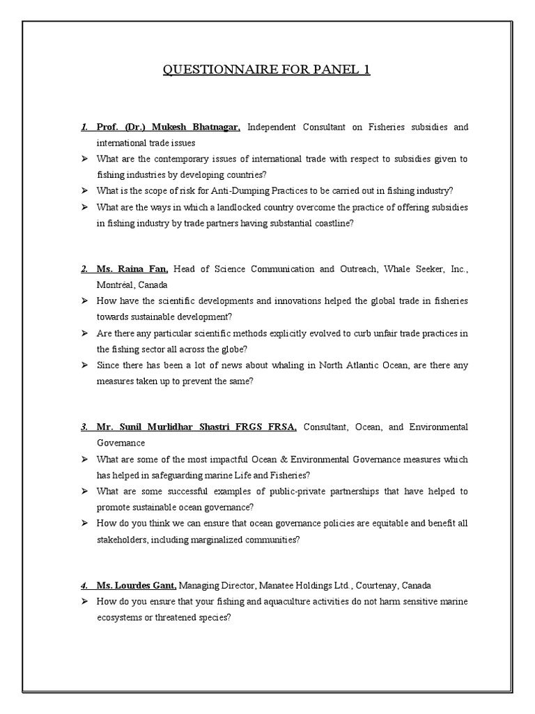 Questionnaire For Panel 1 | PDF | Aquaculture | Fishery