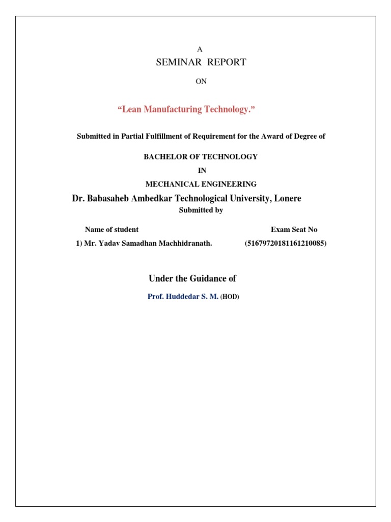 Lean Manufacturing Technology Seminar Report | PDF | Lean Manufacturing ...