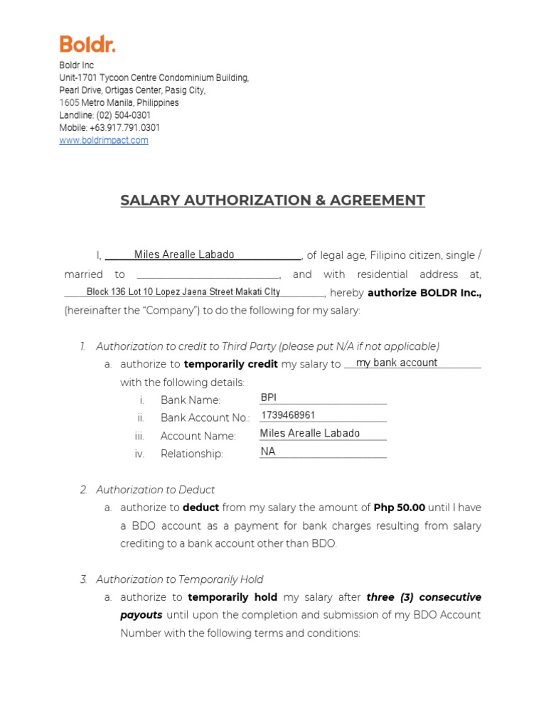 Salary Authorization & Agreement | PDF