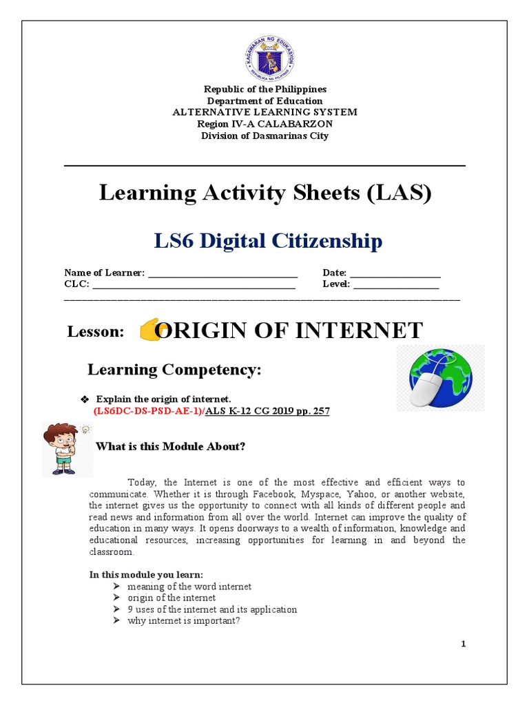 LS6-LAS-Origin-of-Internet-FOR-LEARNERS 2 | PDF | Internet | Computer Network