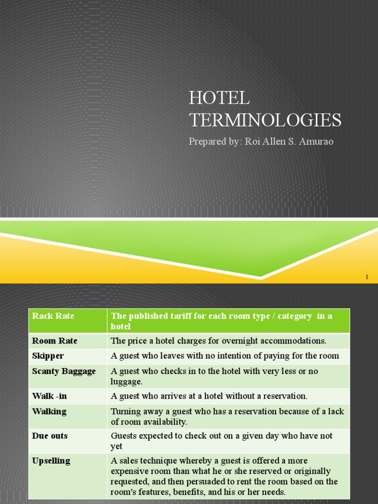 Hotel Terminology and Definitions Guide | PDF | Business | Service ...
