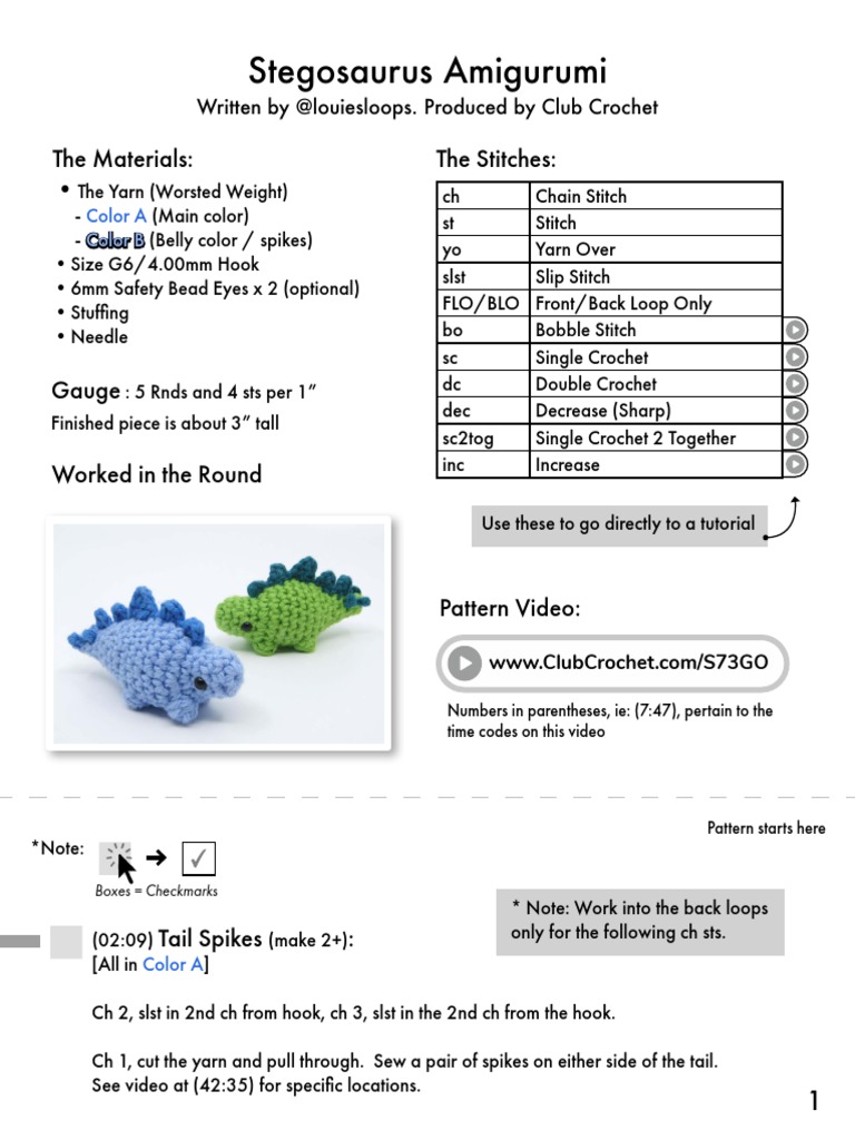 Stegosaurus Crochet Pattern - v1 | PDF | Crochet | Handicrafts