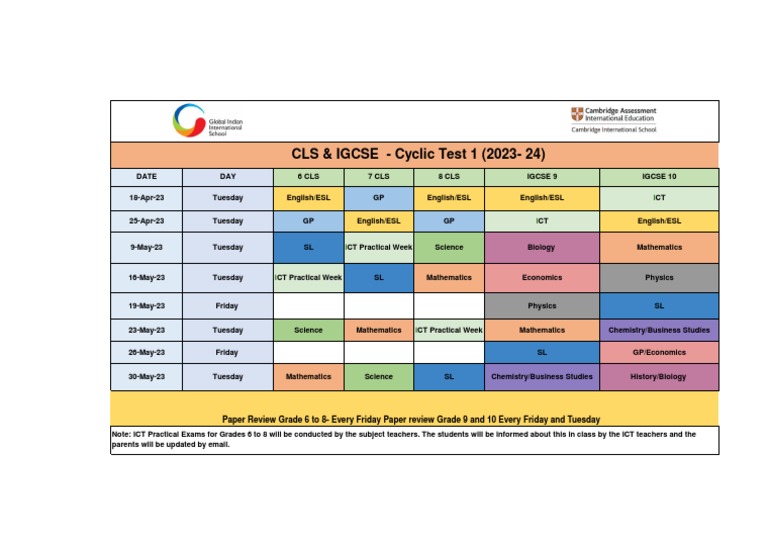CLS Exam Schedule 2023-24 | PDF