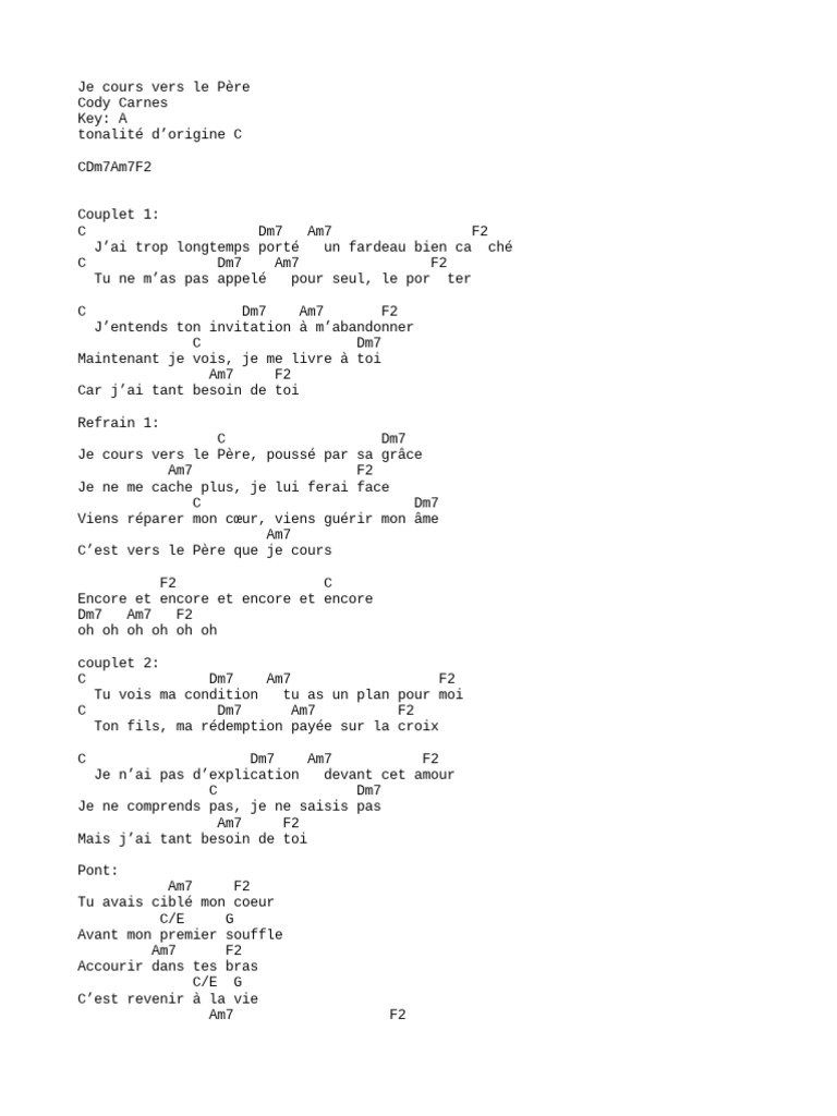 Je cours vers le Père - Paroles et Accords | PDF