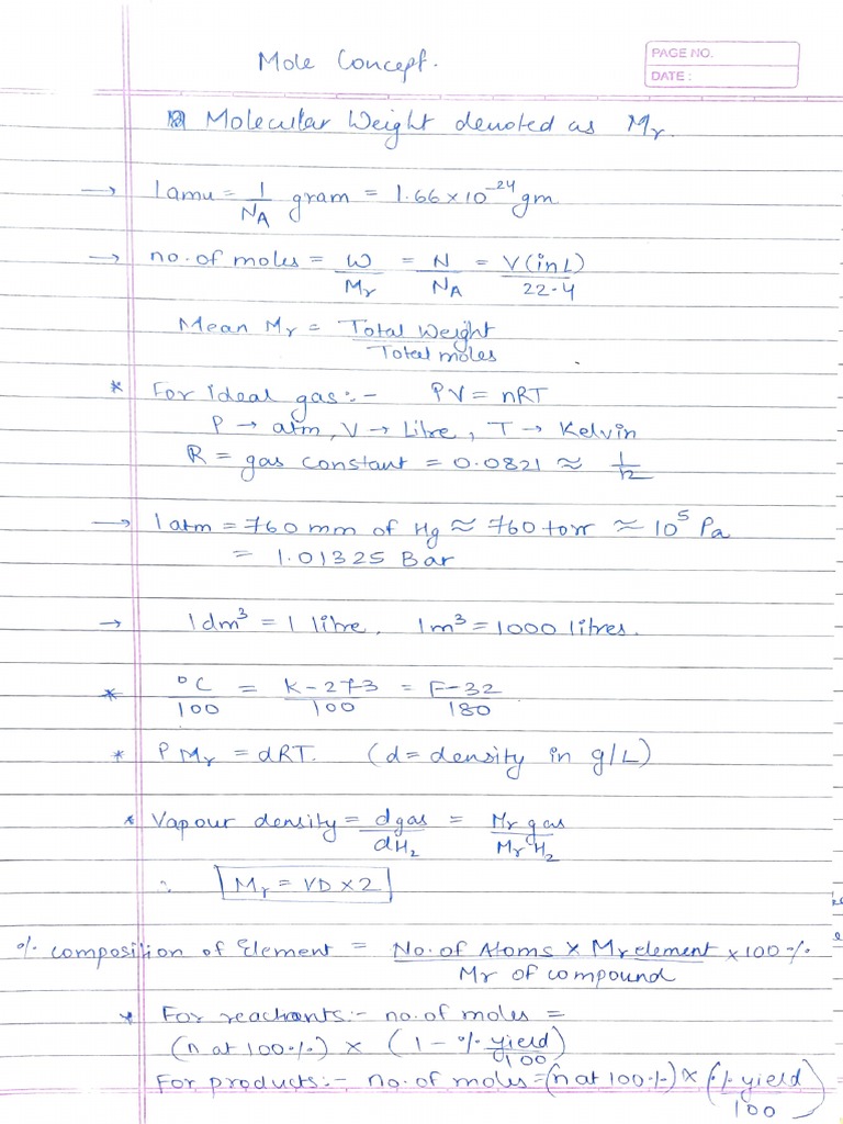 Mole Concept Short Notes | PDF