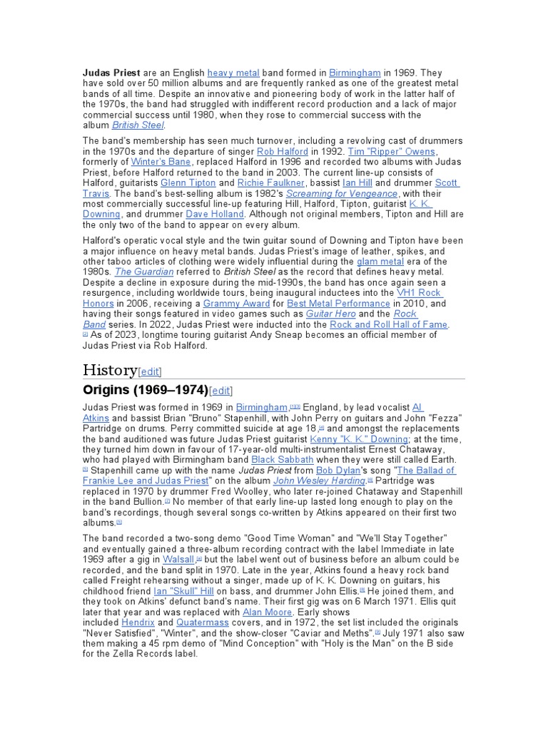 Judas Priest: Origins and Lineup History | PDF | Rock Music | British ...