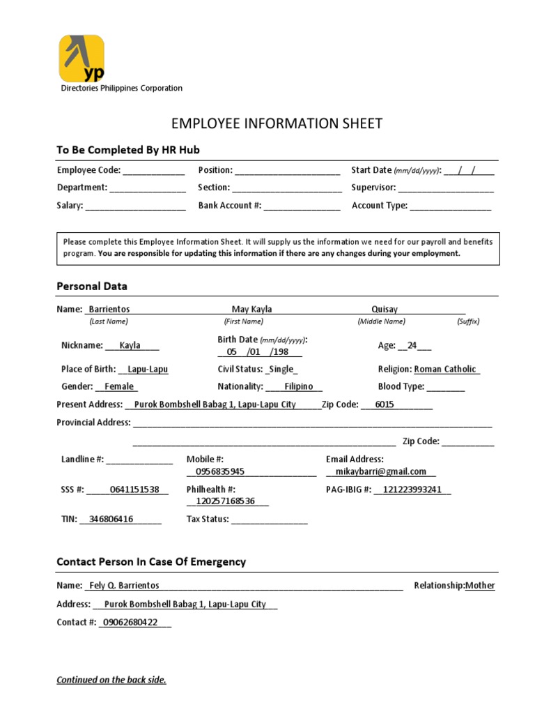 An Accurate Profile: A Title Representing the Content and Purpose of an Employee Information ...