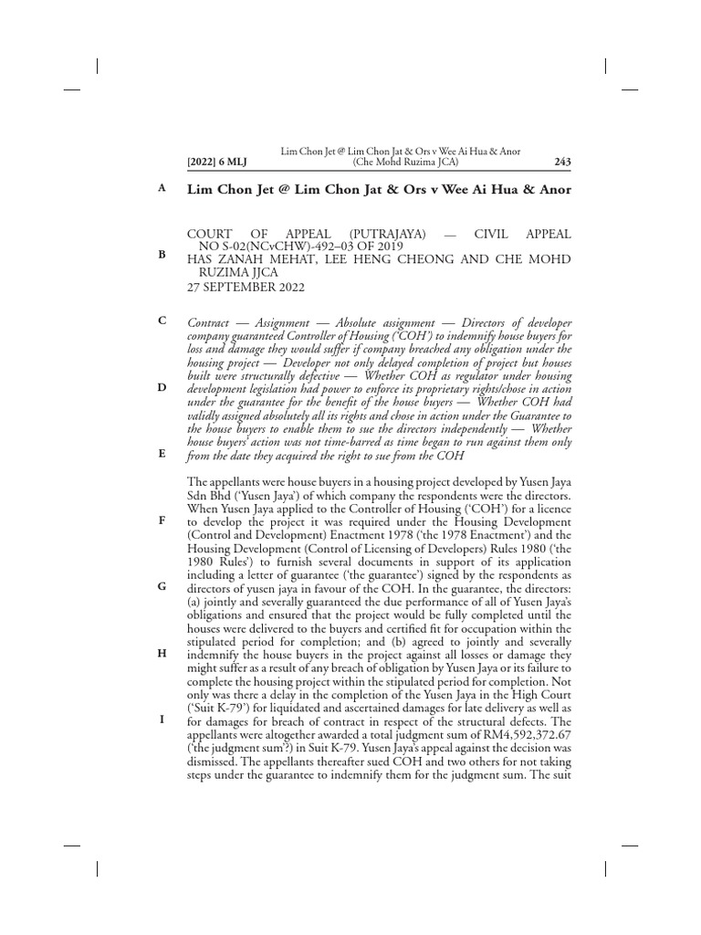 Lim Chon Jet at Lim Chon Jat & Ors V Wee Ai Hua & Anor | PDF ...