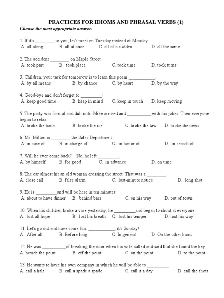 Idioms and Phrasal Verbs Exercises | PDF
