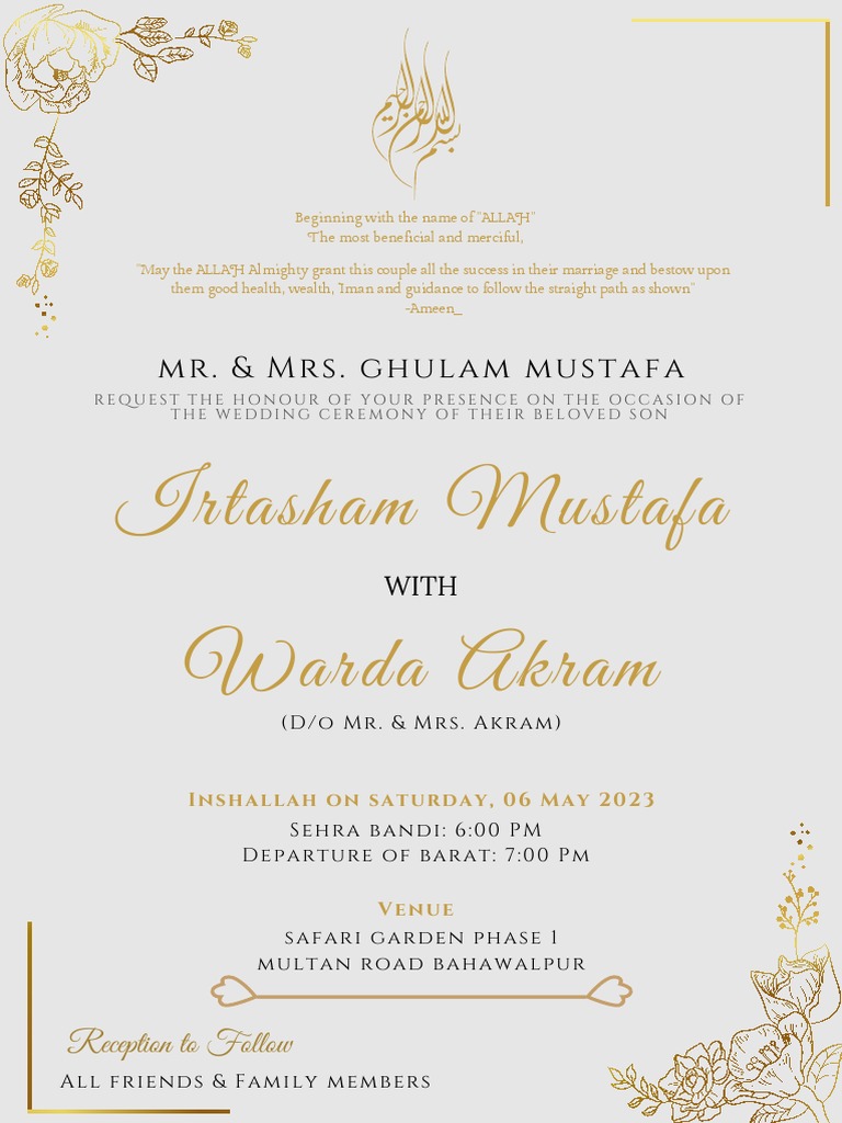 Irtasham Mustafa Warda Akram: Mr. & Mrs. Ghulam Mustafa | PDF