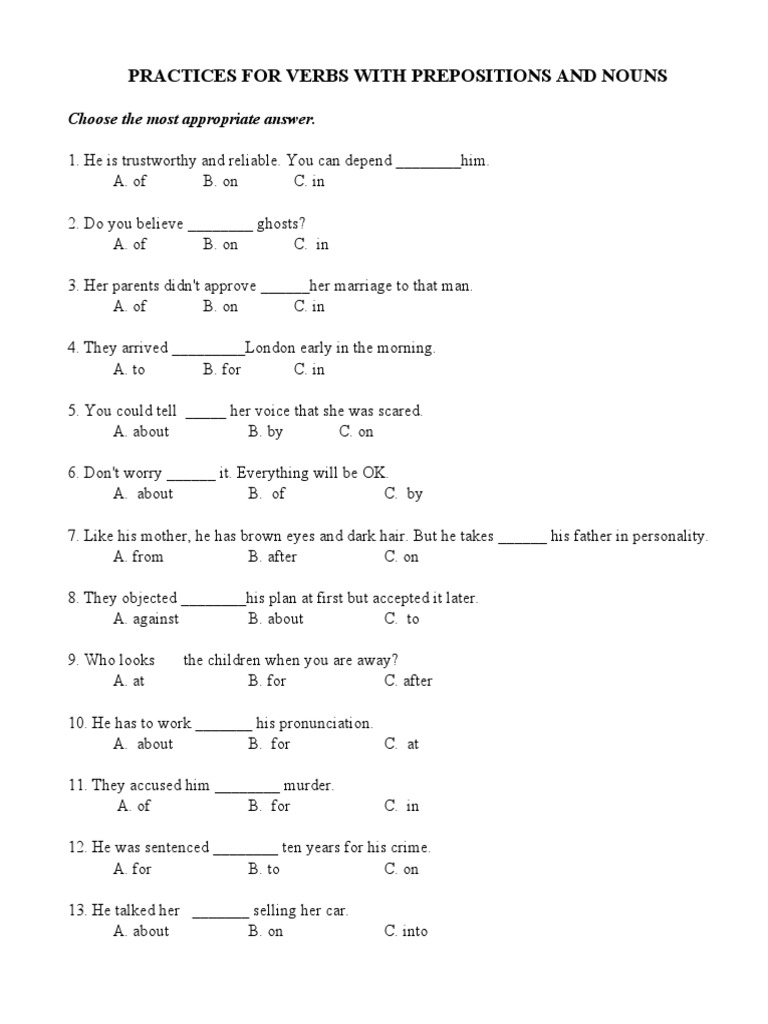 Verbs With Prepositions and Nouns | PDF | Human Communication | Linguistics