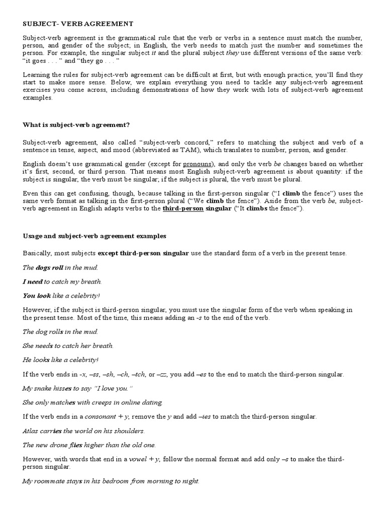 Mastering Subject-Verb Agreement: A Comprehensive Guide to the Rules and Examples of Subject ...