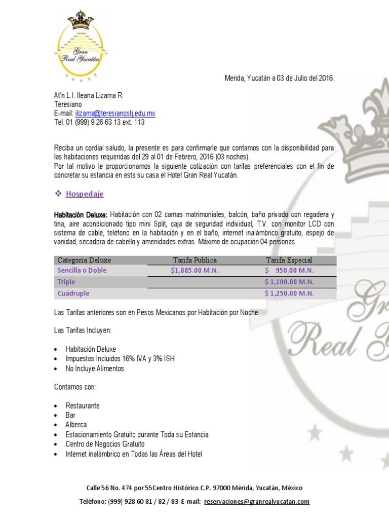 Machote de Cotizacion de Hospedaje | PDF | Comida y bebida | Cocina