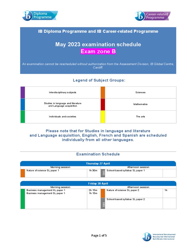 IB May 2023 Exam Schedule Zone B | PDF | Science | Qualifications