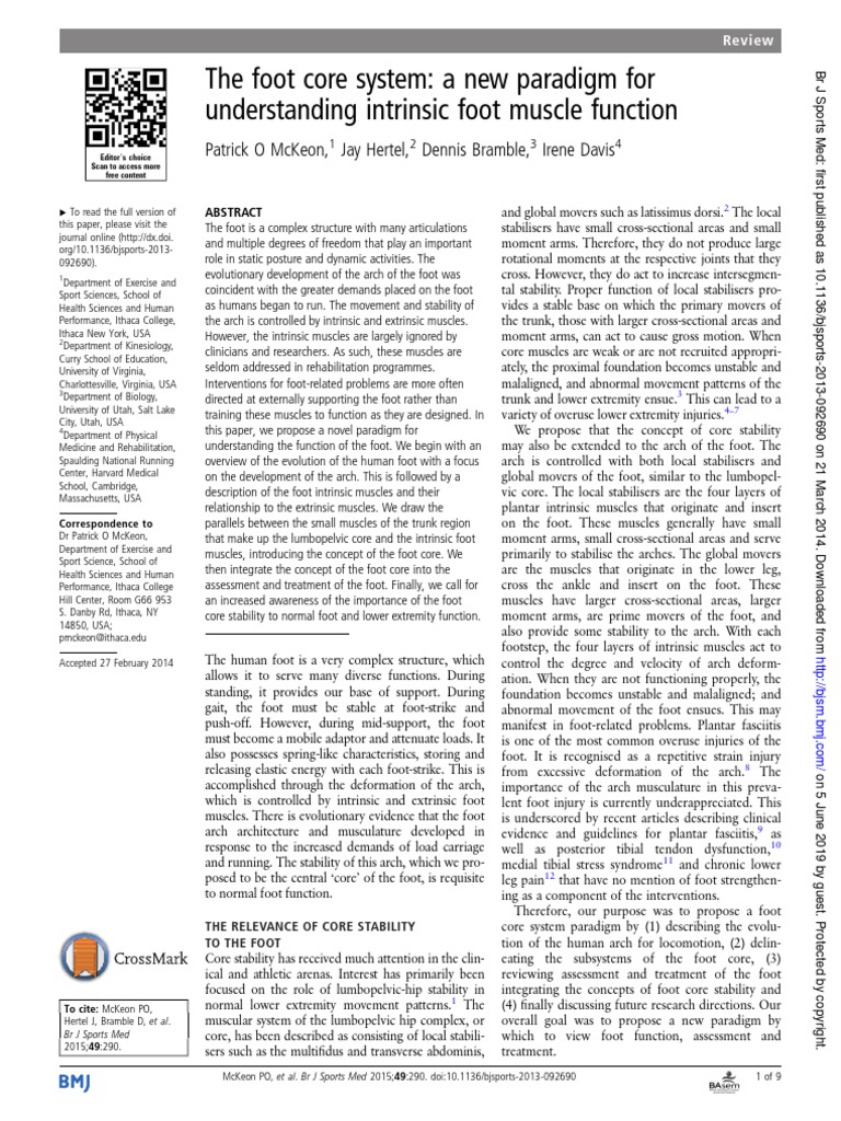 The Foot Core System. A New Paradigm For Understanding Intrinsic Foot Muscle Function | PDF ...