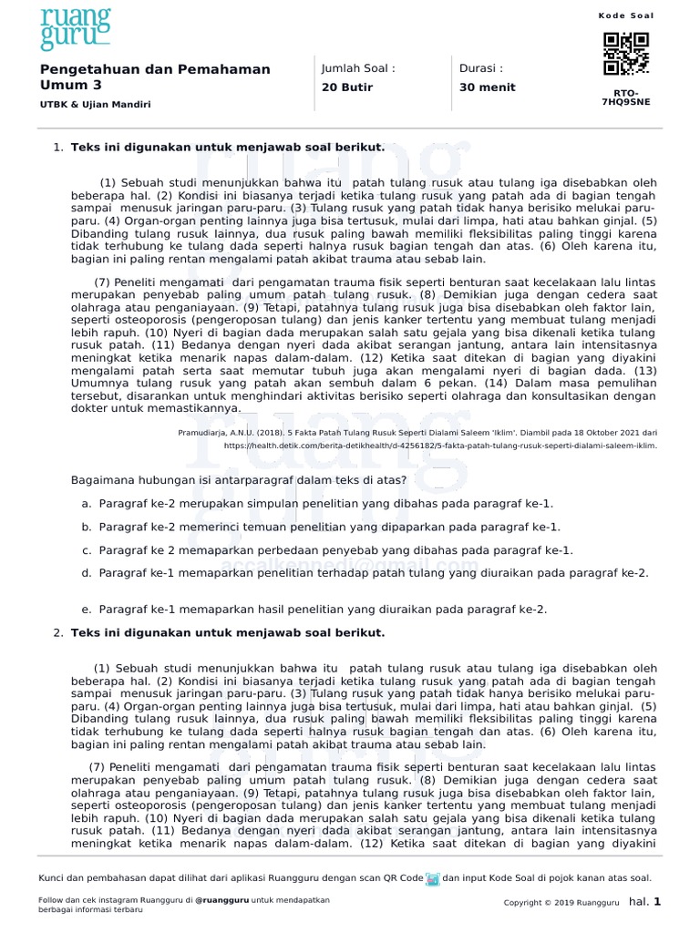 Pengetahuan Dan Pemahaman Umum 3: 20 Butir 30 Menit | PDF