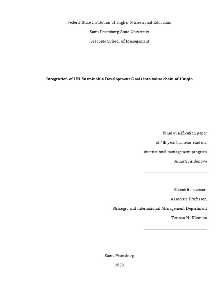 Integration of UN Sustainable Development Goals Into Value Chain of ...