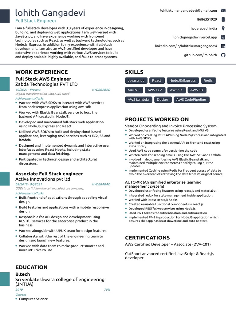 AWS Full Stack Resume Template | PDF | Amazon Web Services | Software Engineering