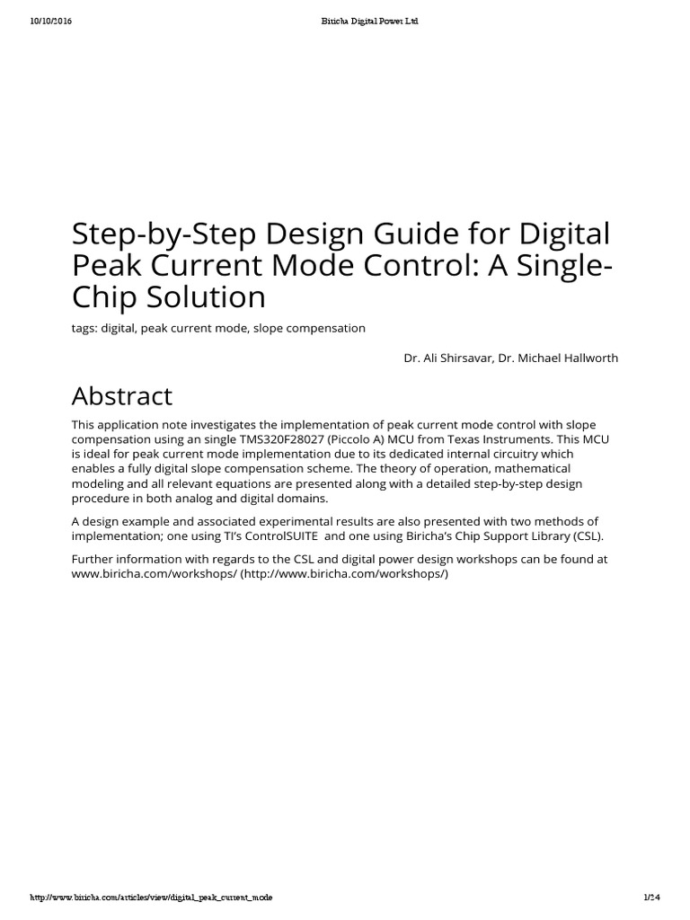 Step-By-Step Design Guide For Digital Peak Current Mode Control - A Single-Chip Solution 2 | PDF ...
