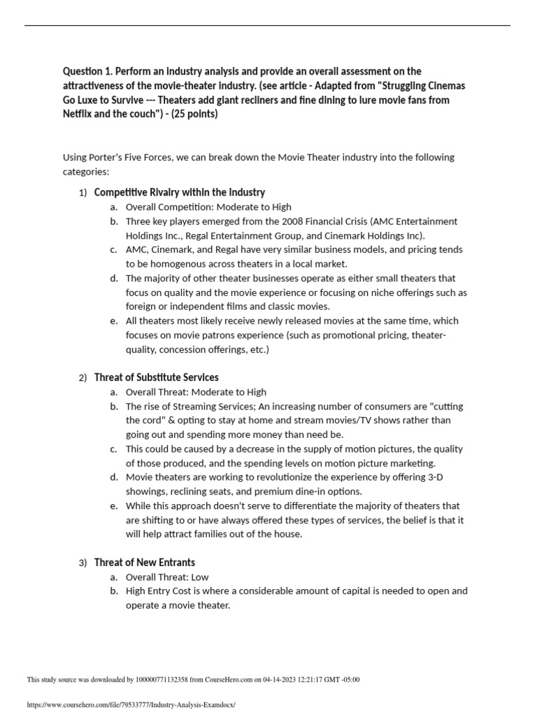 An Analysis of the Movie Theater Industry and Recommendations for ...