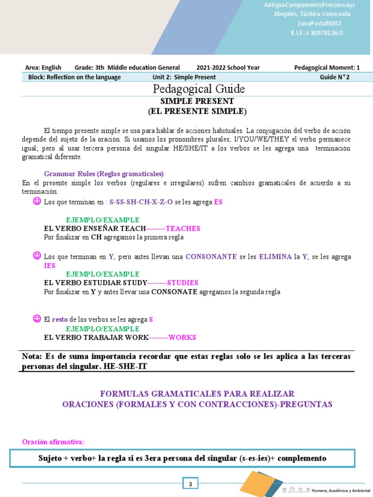 Presente Simple 2da Evaluación (Copia) | PDF | Verbo | Asunto (gramática)