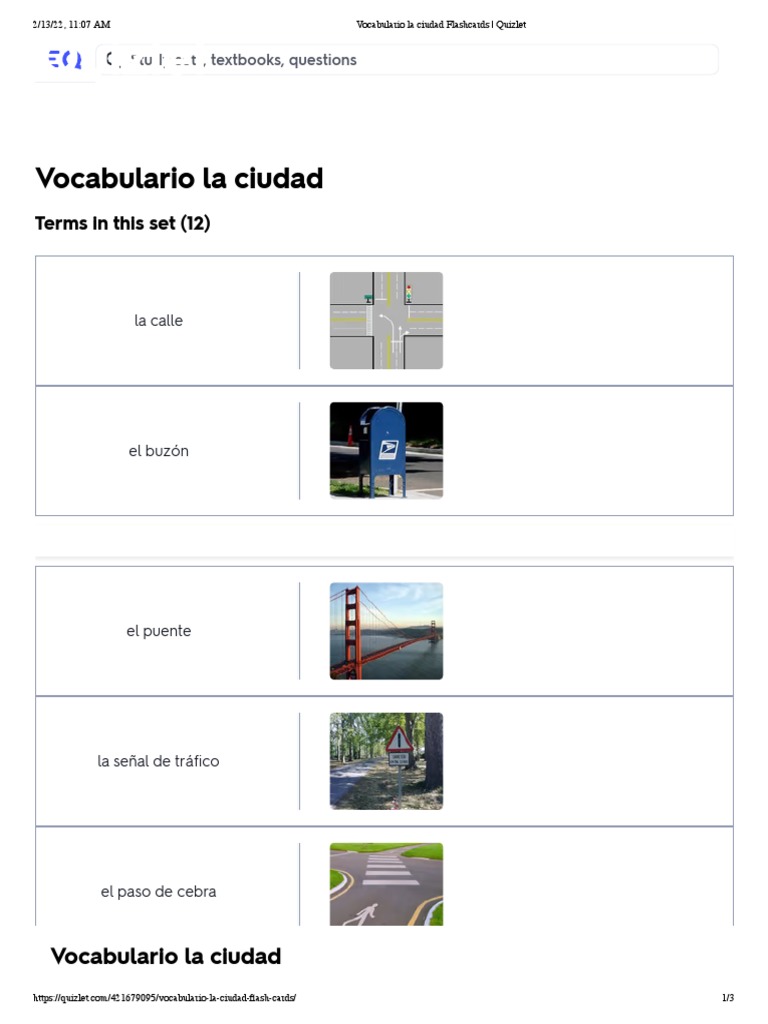Vocabulario La Ciudad Flashcards - Quizlet | PDF