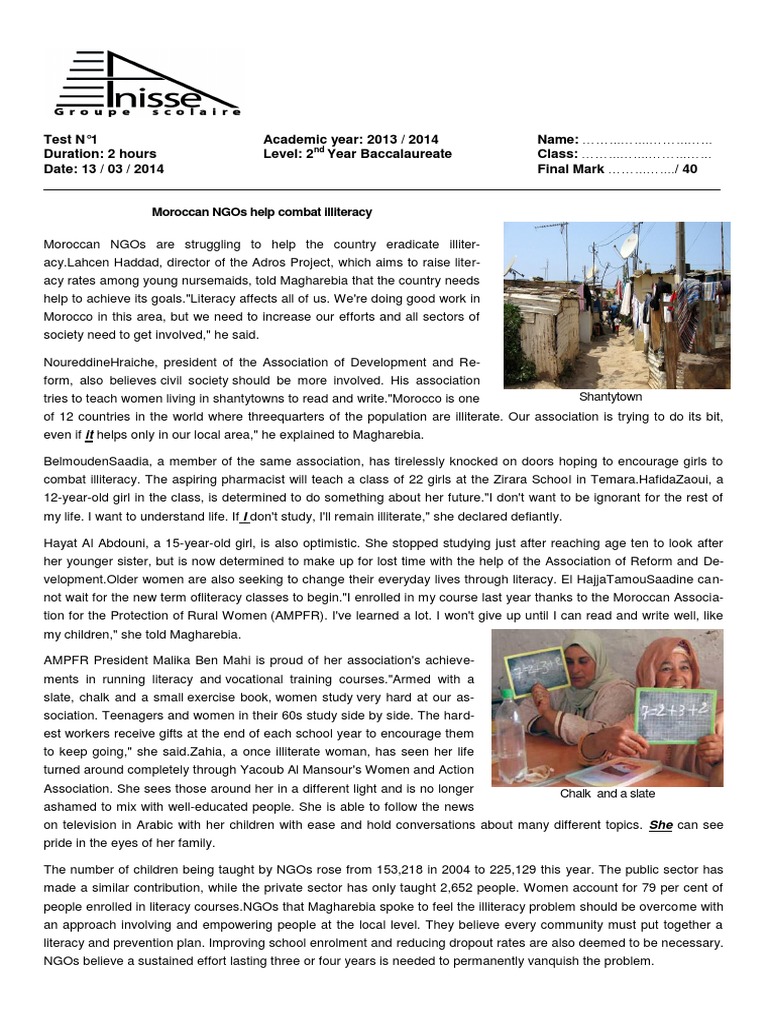 Test 1 Model 6 English 2 Bac Second Term 8 | Download Free PDF ...