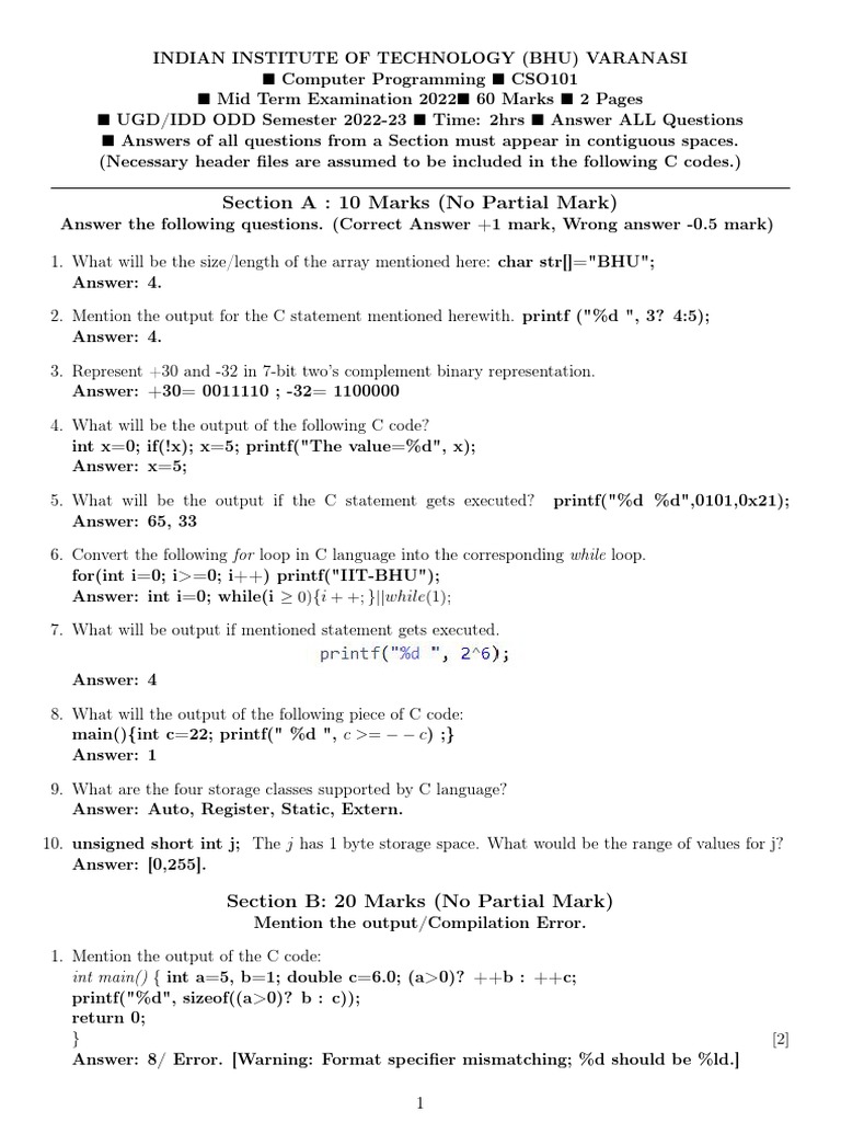 Keyc Mid Term Cso101 Pdf Integer Computer Science C Programming Language